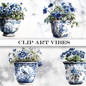 Delft Blue Flower Clipart, Floral Clipart Bundle, Watercolor Flowers ...