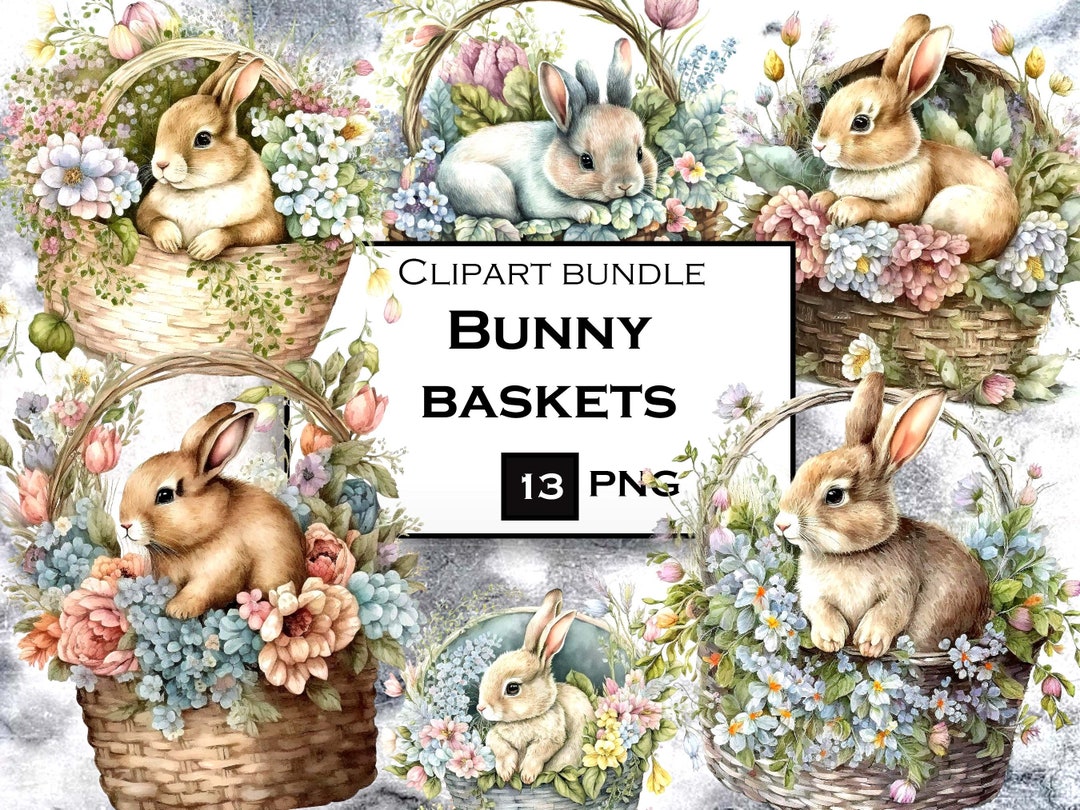 Easter Bunny Watercolor Clipart Bundle. Romantic Vintage - Etsy