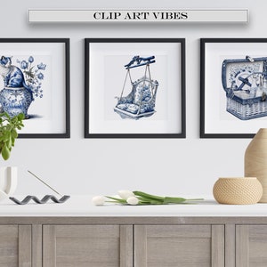 Farmhouse Clipart, Delft Blue Cottage Clipart, Watercolor Farmhouse ...