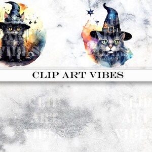 10 PNG Witch Cat Clipart Bundle, Watercolor Cat PNG, Witchery Clipart ...