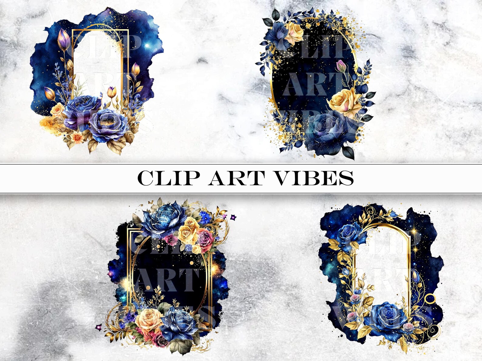 Royal Blue Roses Clipart, Watercolor Floral Frame, Frames Clipart ...