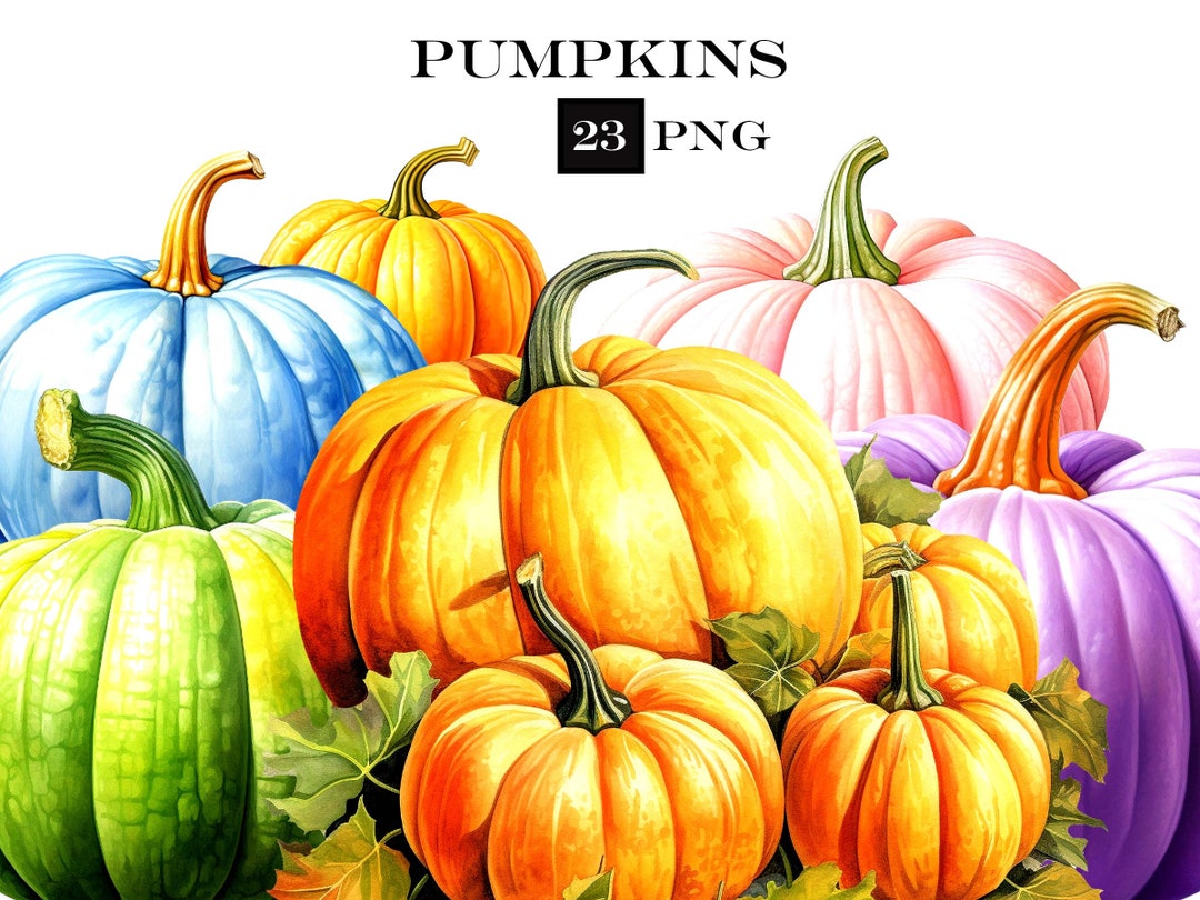 Watercolor Pumpkin Clipart Bundle: 23 PNG Halloween Graphics (digital ...