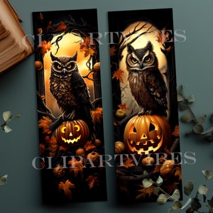 Halloween Printable Bookmarks, Digital Owl Bookmark Sheets, PNG ...