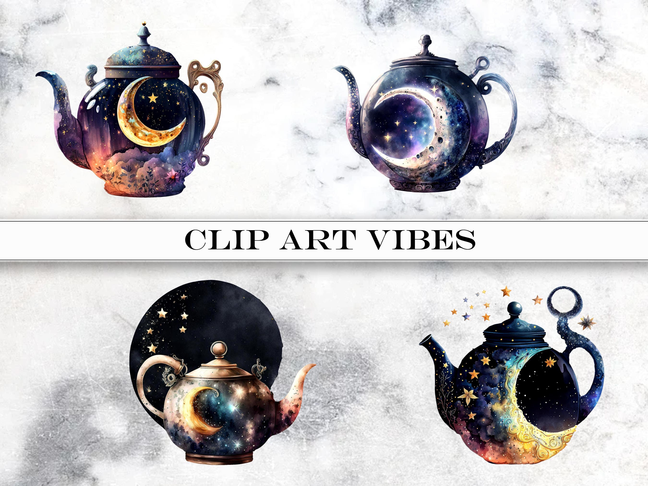 Celestial Clipart Watercolor Teapot PNG Tea Party Clipart - Etsy