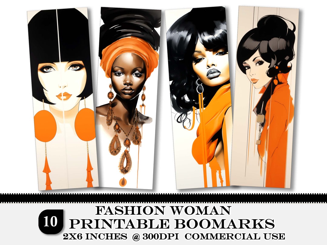 10 Fashion Girl Printable Bookmarks, Digital Bookmark Sheets, PNG ...