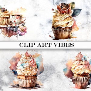 Watercolor Cupcakes Clip Art, Cupcakes Clip Art Bundle, Cupcake PNG ...