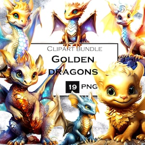 19 PNG Gold Dragon Clipart Bundle Fantasy Clip Art PNG Bundle - Etsy