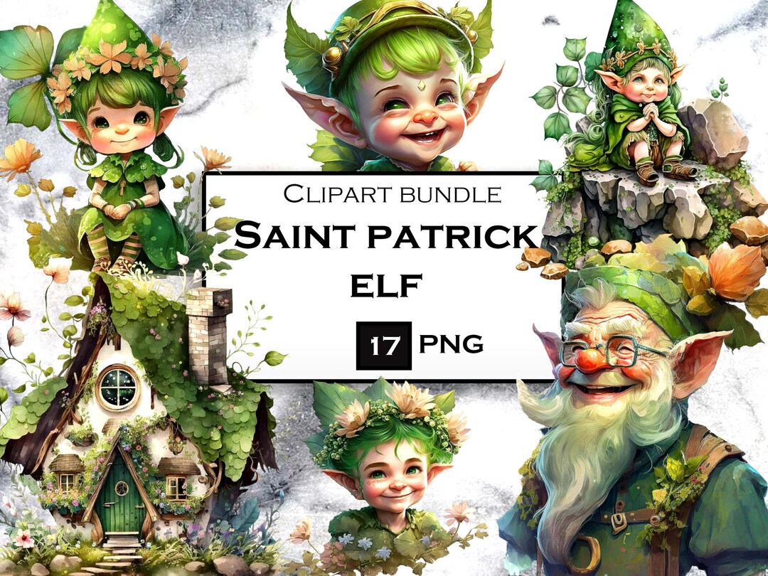 Saint Patrick Elf Clipart Bundle Watercolor Clipart Fantasy PNG Fairy ...