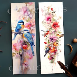 Birds Printable Bookmarks, Cute Bookmark Set, Floral Bookmarks PNG ...