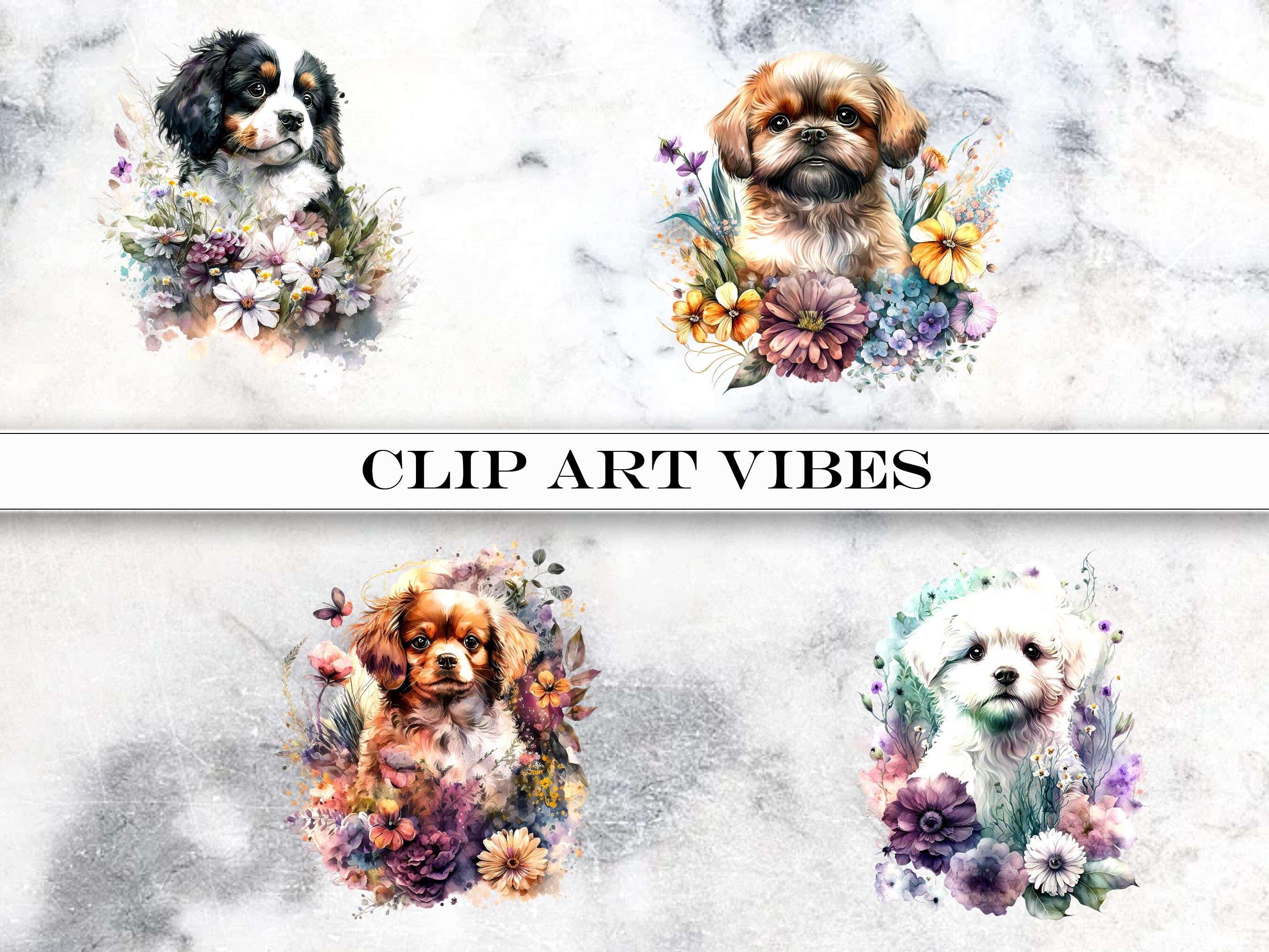Watercolor Puppies Clipart Animal PNG Cute Floral Dog - Etsy UK