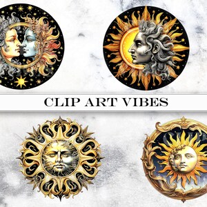 Celestial Clipart Bundle, Watercolor Sun Clip Art, Moon Clipart PNG ...