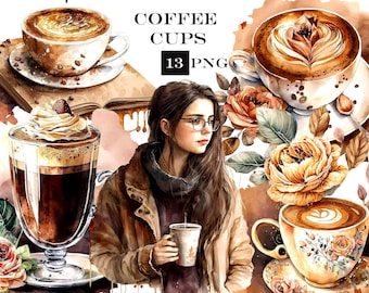 50 Watercolor Coffee Clip Art, Coffee Cup Clipart Bundle, Coffee Mug ...