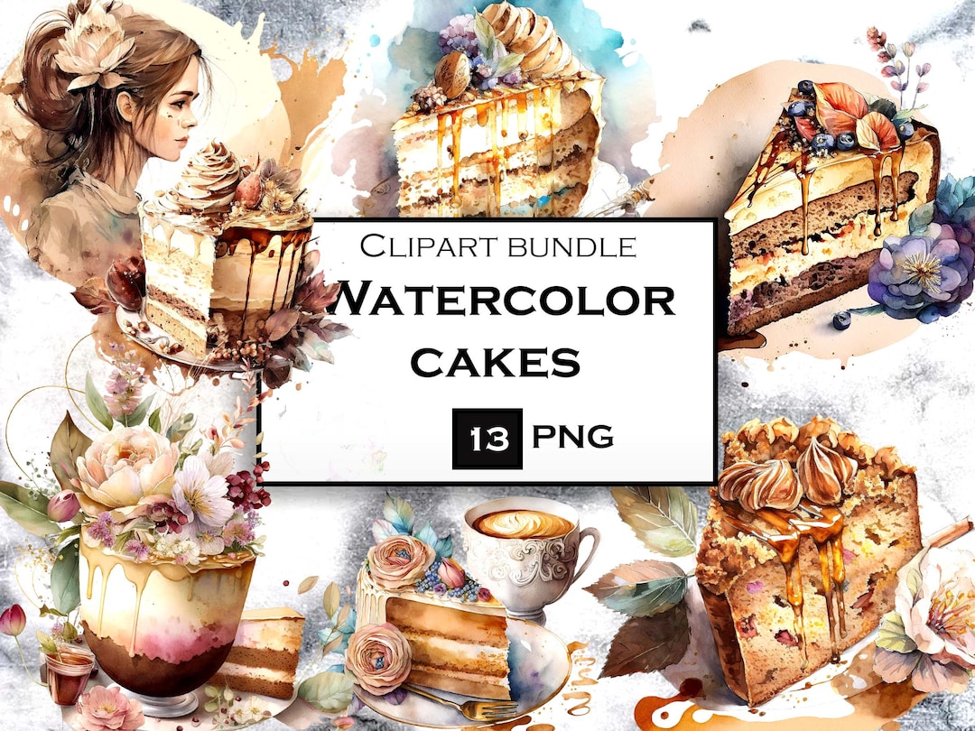 Watercolor Cakes Clip Art, Cakes Clip Art Bundle, Cake PNG, Commercial ...