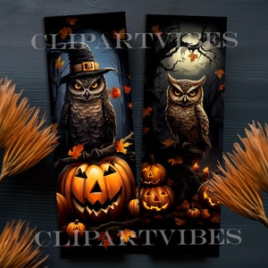 Halloween Printable Bookmarks, Digital Owl Bookmark Sheets, PNG ...