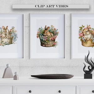 Easter Bunny Watercolor Clipart Bundle. Romantic Vintage Flower Basket ...