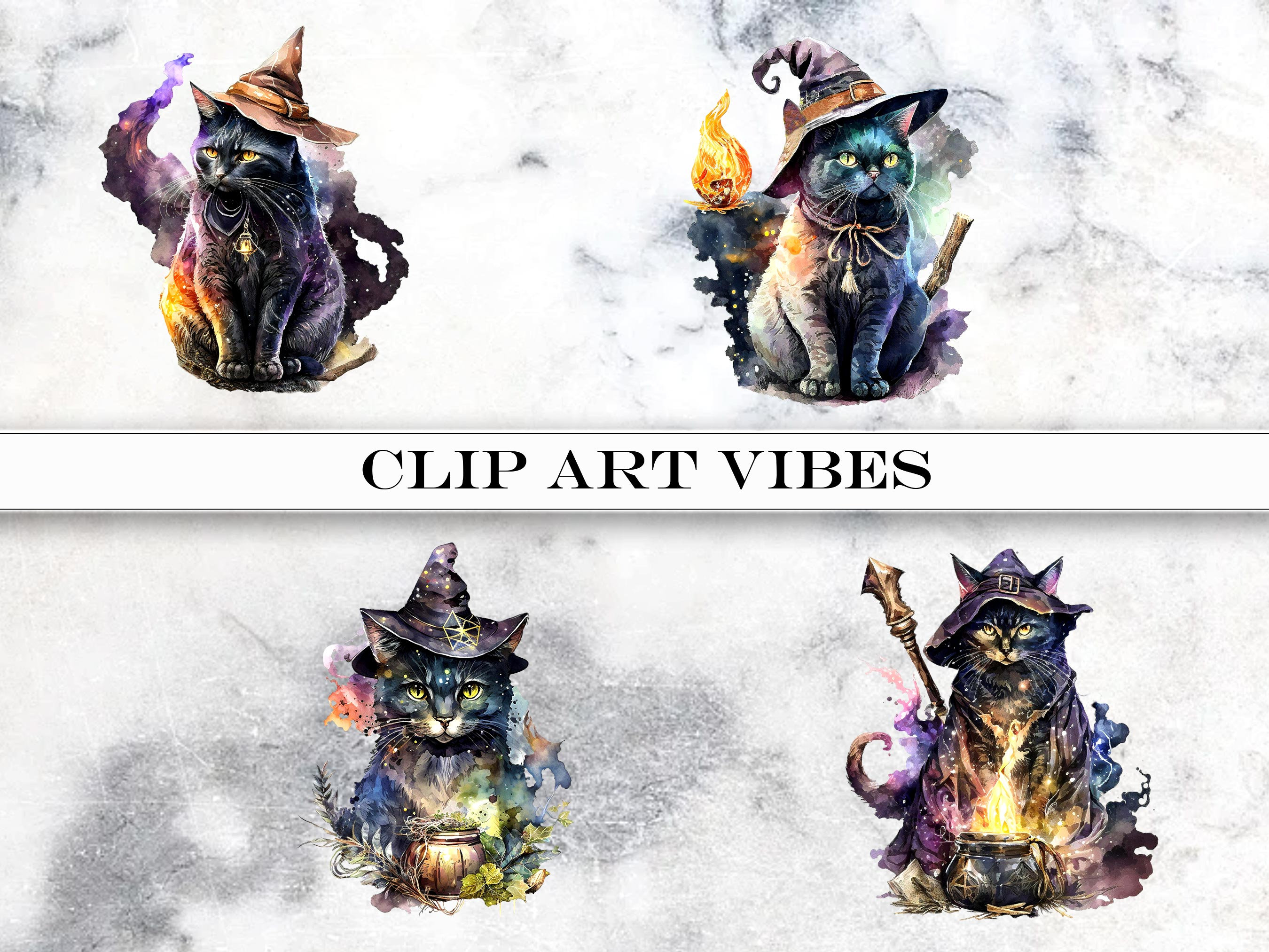 Witch Cat Clipart Watercolor Cat PNG Witchery Clipart - Etsy