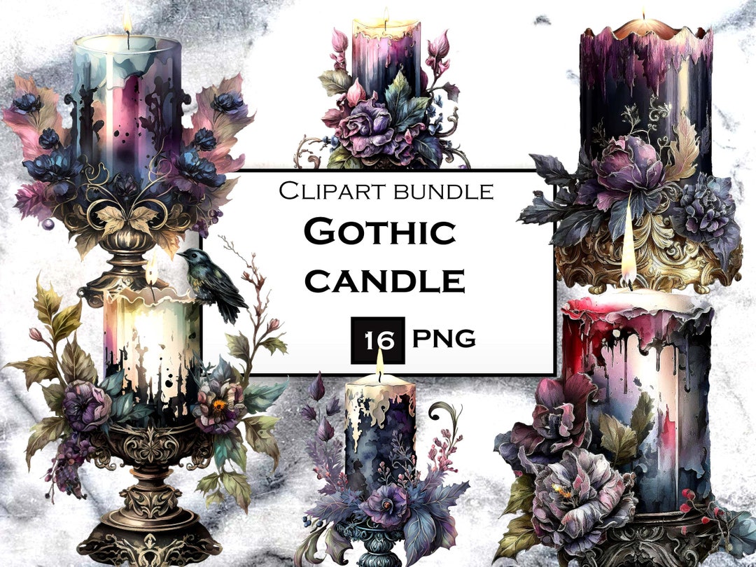 Gothic Candle Clipart Gothic Floral Candle Clipart Bundle - Etsy