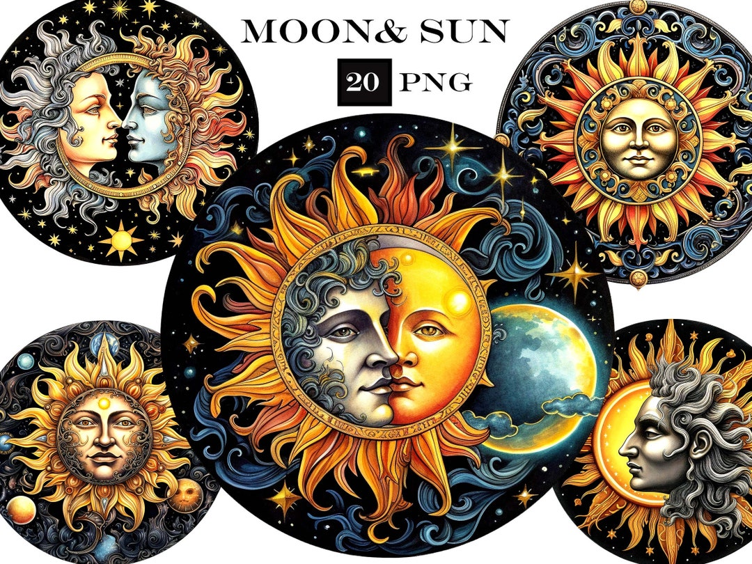 Celestial Clipart Bundle, Watercolor Sun Clip Art, Moon Clipart PNG ...