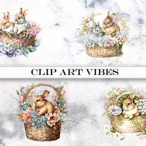 Easter Bunny Watercolor Clipart Bundle. Romantic Vintage - Etsy