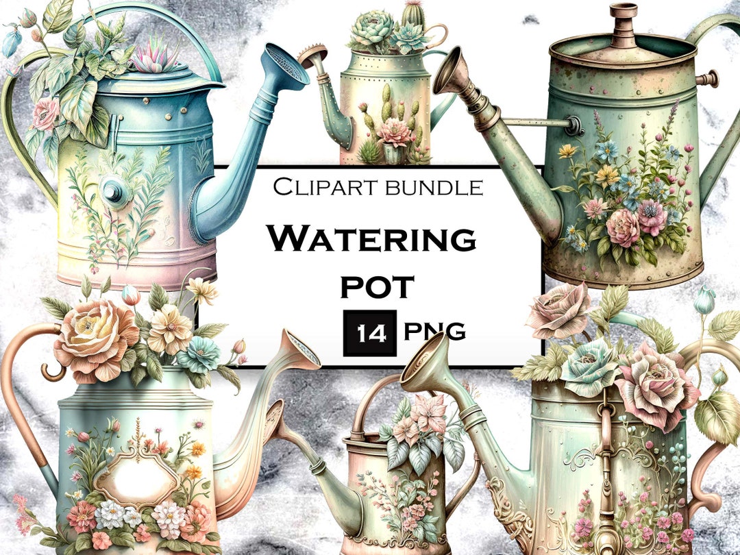 Garden Clipart, Watercolor Watering Can Clipart, Garden SVG, Summer ...
