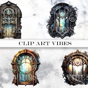 22 Steampunk Clipart Stained Glass Clipart, Window Clip Art, Steampunk ...