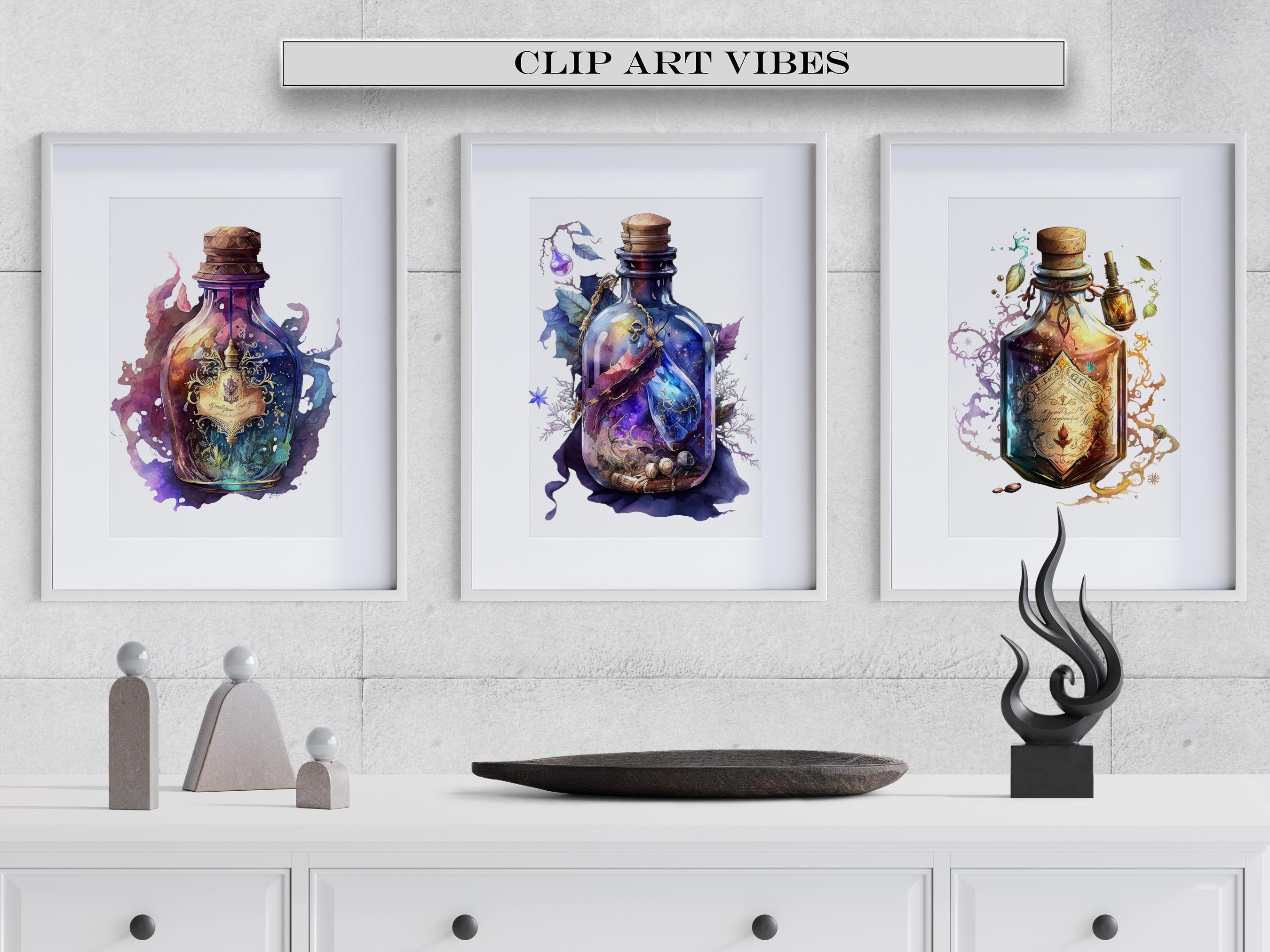 Witch Potions Clipart, Watercolor Potions PNG, Witchery Clipart Bundle ...
