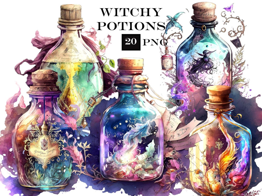 Witch Potions Clipart Watercolor Potions PNG Witchery - Etsy