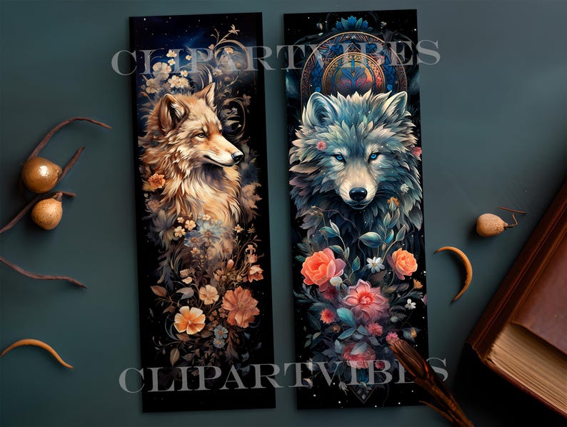Watercolor Wolf Bookmarks: Celestial Wolf PNG Clipart (digital Download ...