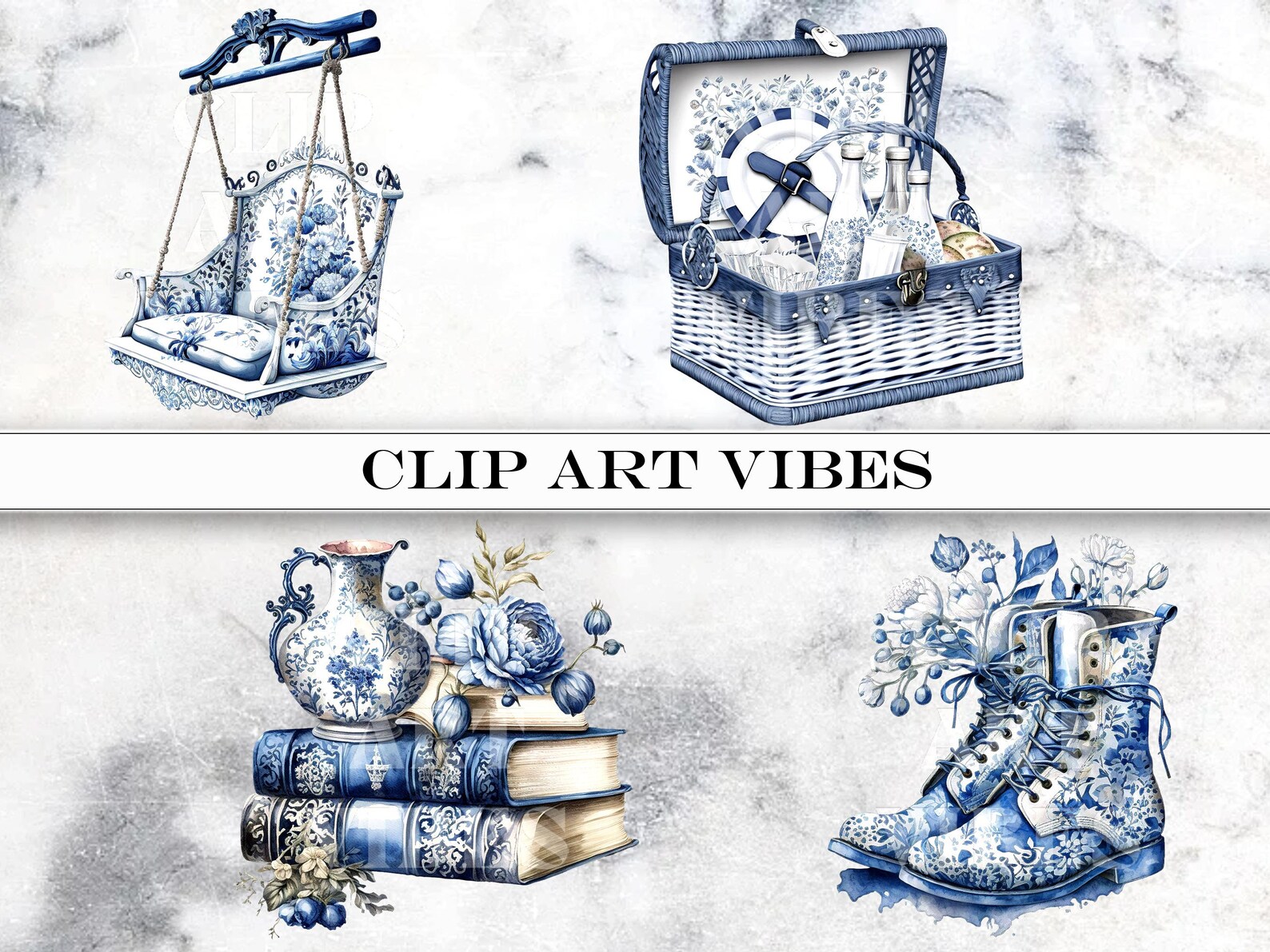 Farmhouse Clipart, Delft Blue Cottage Clipart, Watercolor Farmhouse ...