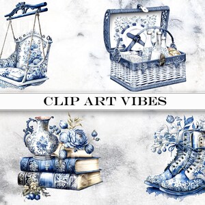 Farmhouse Clipart, Delft Blue Cottage Clipart, Watercolor Farmhouse ...