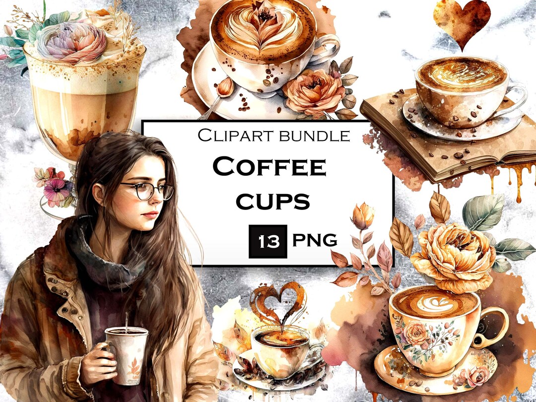 Watercolor Coffee Clip Art Coffee Cup Clipart Bundle Coffee - Etsy