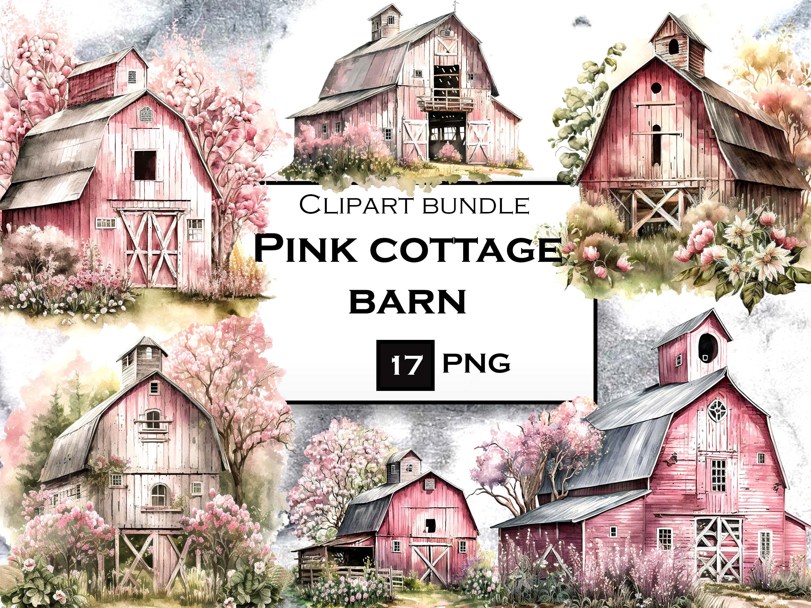 Farmhouse Clipart Pink Cottage Barn Clipart Cottagecore Clip - Etsy UK