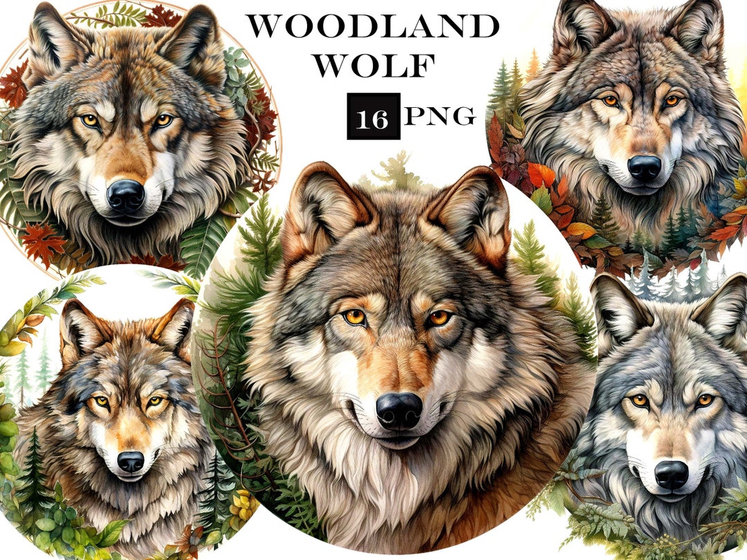 Woodland Wolf Clipart Bundle Watercolor Wolf PNG Wolf Pack - Etsy