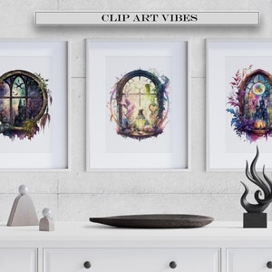 Witch Window Clipart, Watercolor Wiccan PNG, Witchery Clipart Bundle ...