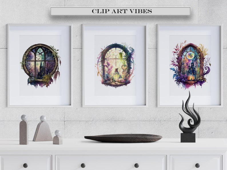 Witch Window Clipart, Watercolor Wiccan PNG, Witchery Clipart Bundle ...