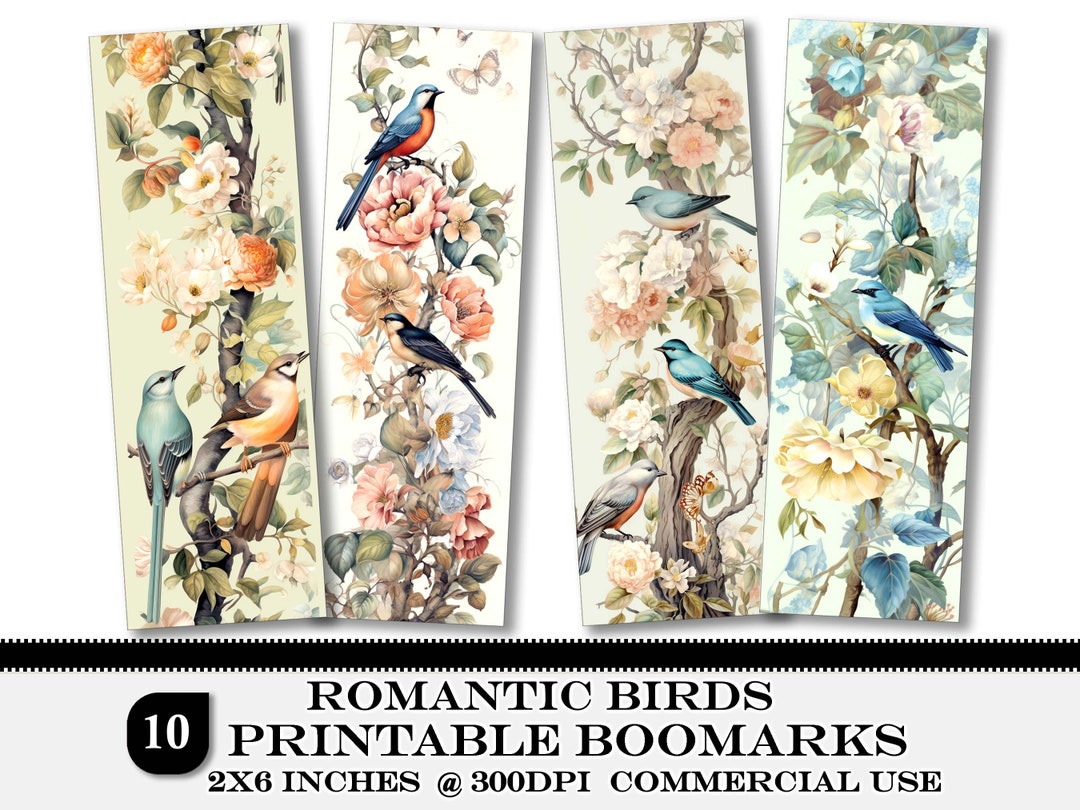 Birds Printable Bookmarks, Cute Bookmark Set, Floral Bookmarks PNG ...