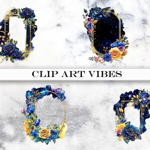 Royal Blue Roses Clipart Watercolor Floral Frame Frames - Etsy