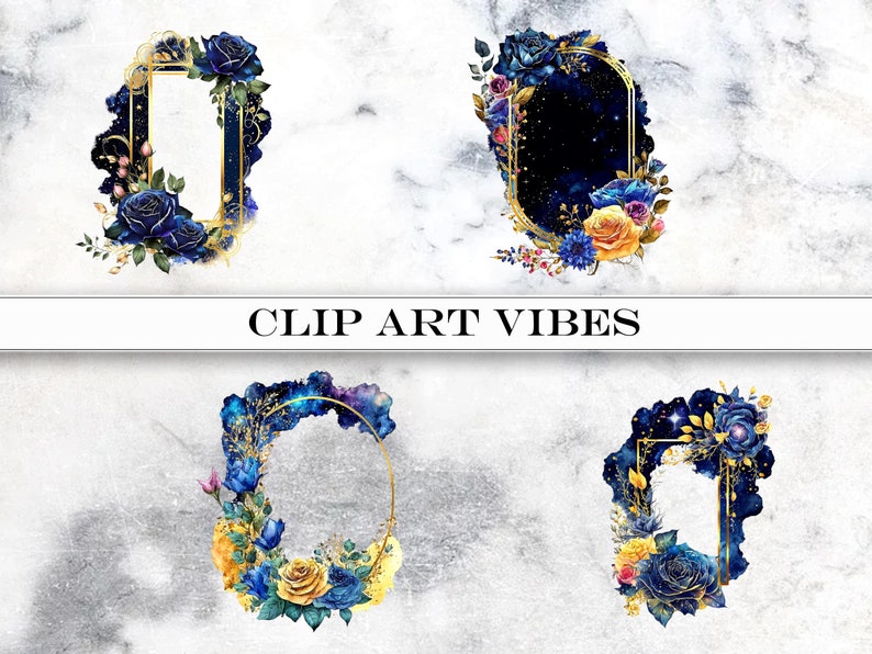 Royal Blue Roses Clipart Watercolor Floral Frame Frames - Etsy UK