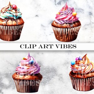Chocolate Cupcake Watercolor Clipart Bundle, Transparent Background PNG ...