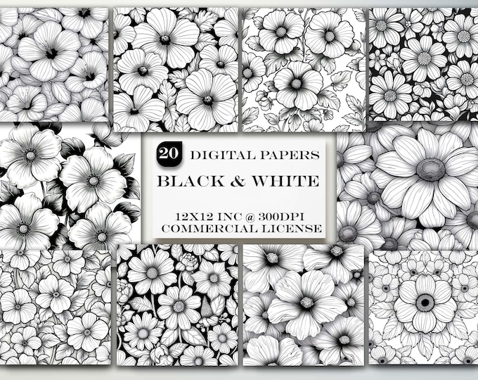 Black and White Digital Papers BUNDLE, Over 100 Digital Papers 12“x12 ...