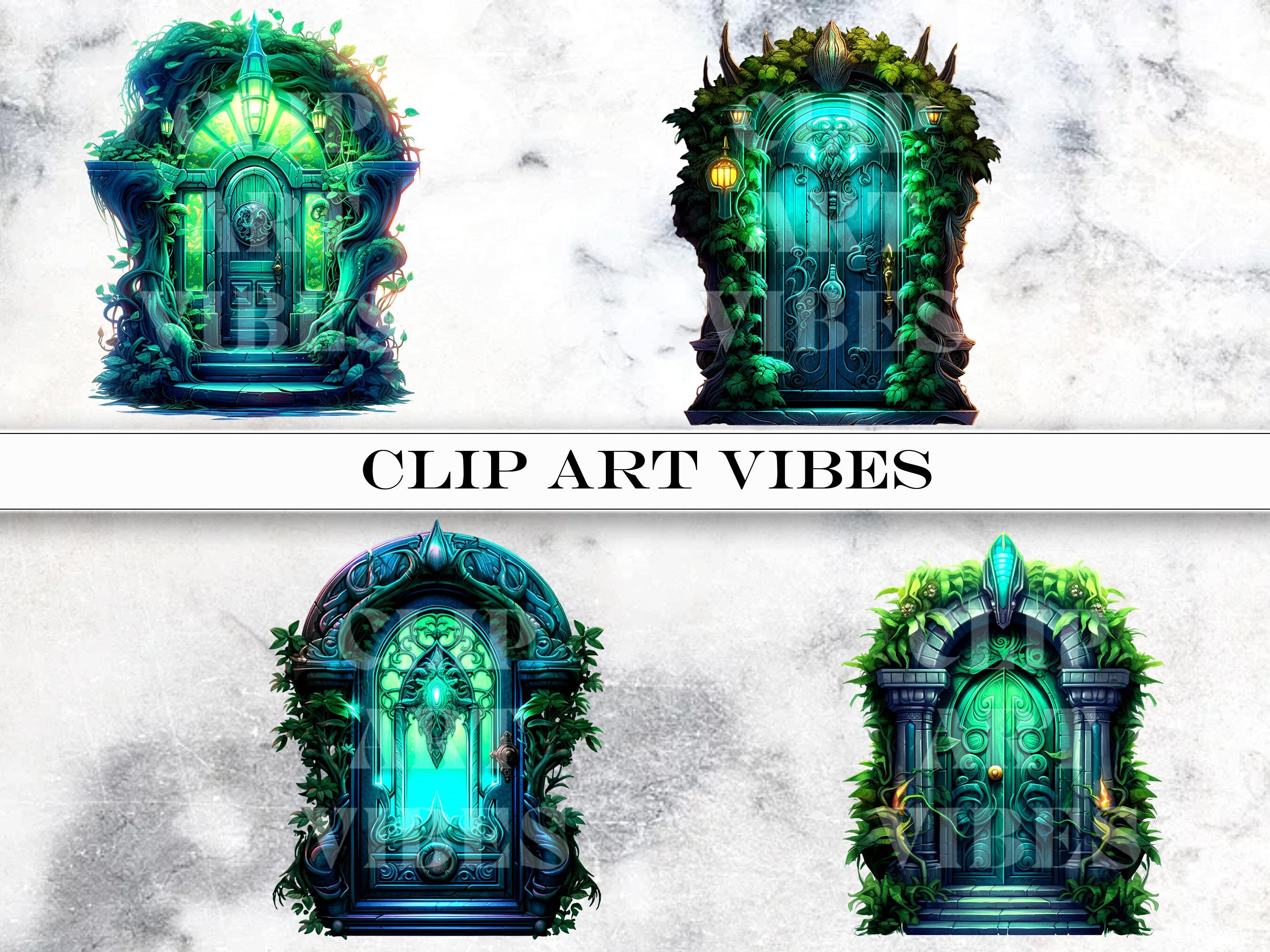 Fairy Door Clipart Bundle, Fantasy Watercolor Clip Art PNG Bundle With ...