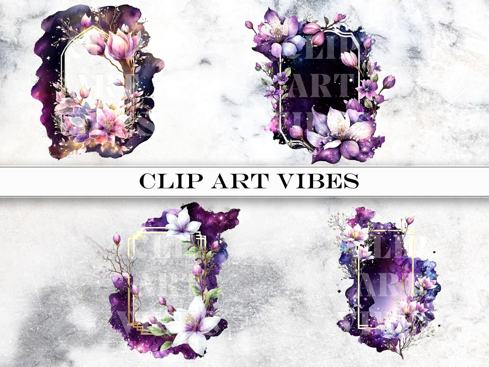 Magnolia Frame Clipart, Watercolor Floral Frame, Frames Clipart Bundle ...