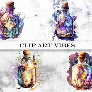 Witch Potions Clipart, Watercolor Potions PNG, Witchery Clipart Bundle ...