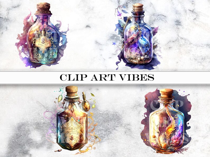 Witch Potions Clipart, Watercolor Potions PNG, Witchery Clipart Bundle ...