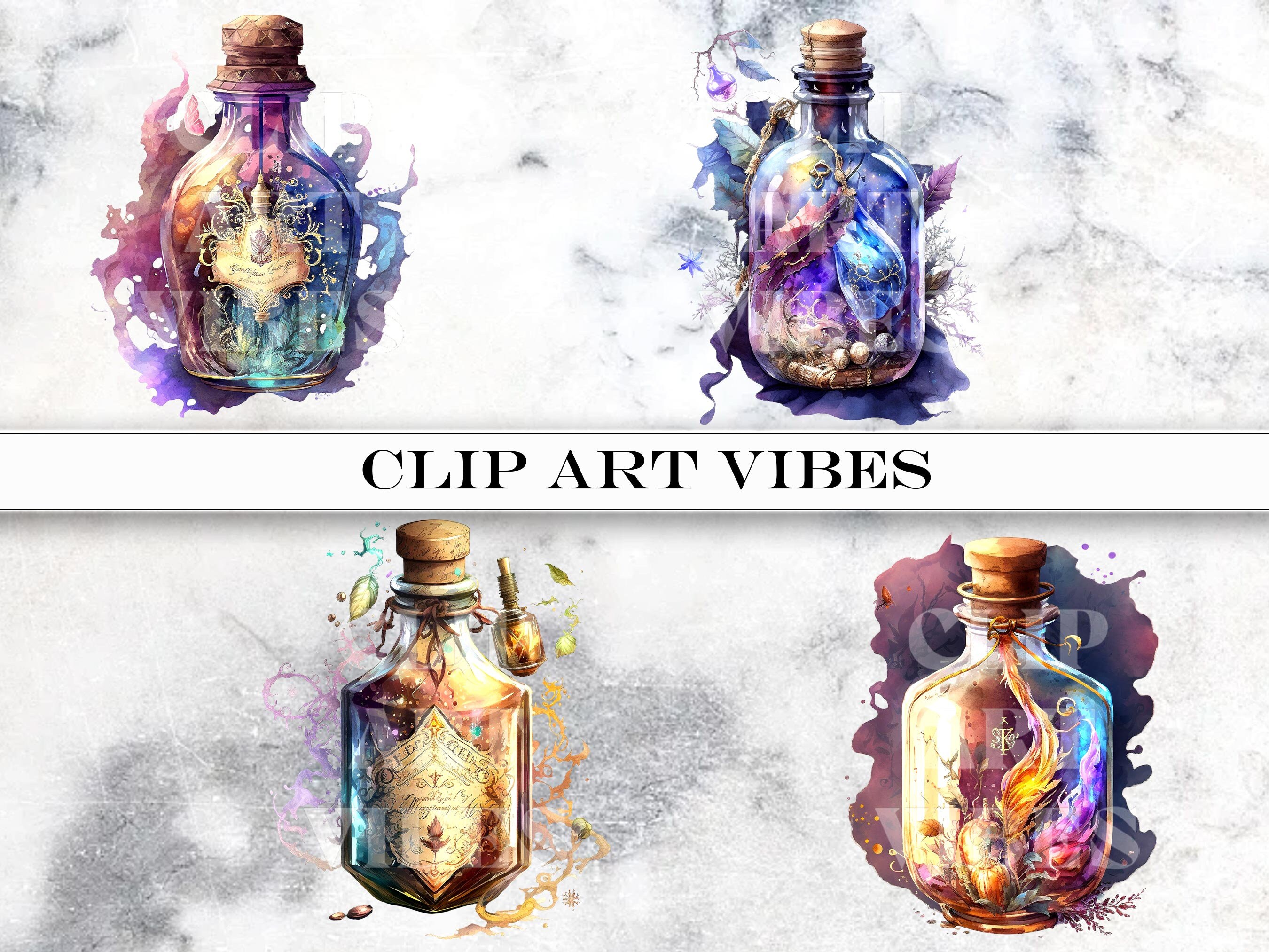 Witch Potions Clipart, Watercolor Potions PNG, Witchery Clipart Bundle ...