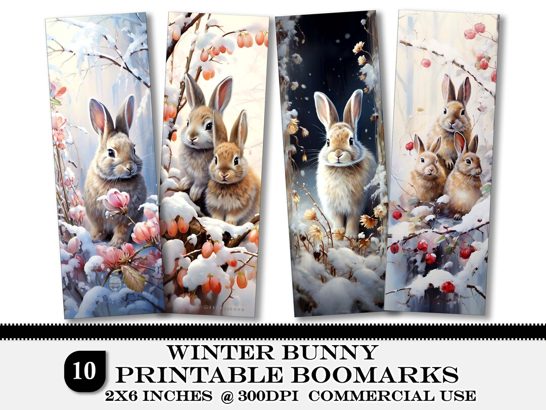 Bunny Printable Bookmarks Bundle - Cute Rabbit Design PNG Bookmarks for ...