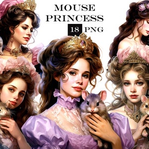 18 PNG Princess With Mouse Clipart Bundle, Cute Mouse PNG Bundle With ...