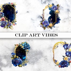 Royal Blue Roses Clipart Watercolor Floral Frame Frames - Etsy