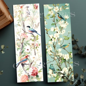 Birds Printable Bookmarks, Cute Bookmark Set, Floral Bookmarks PNG ...