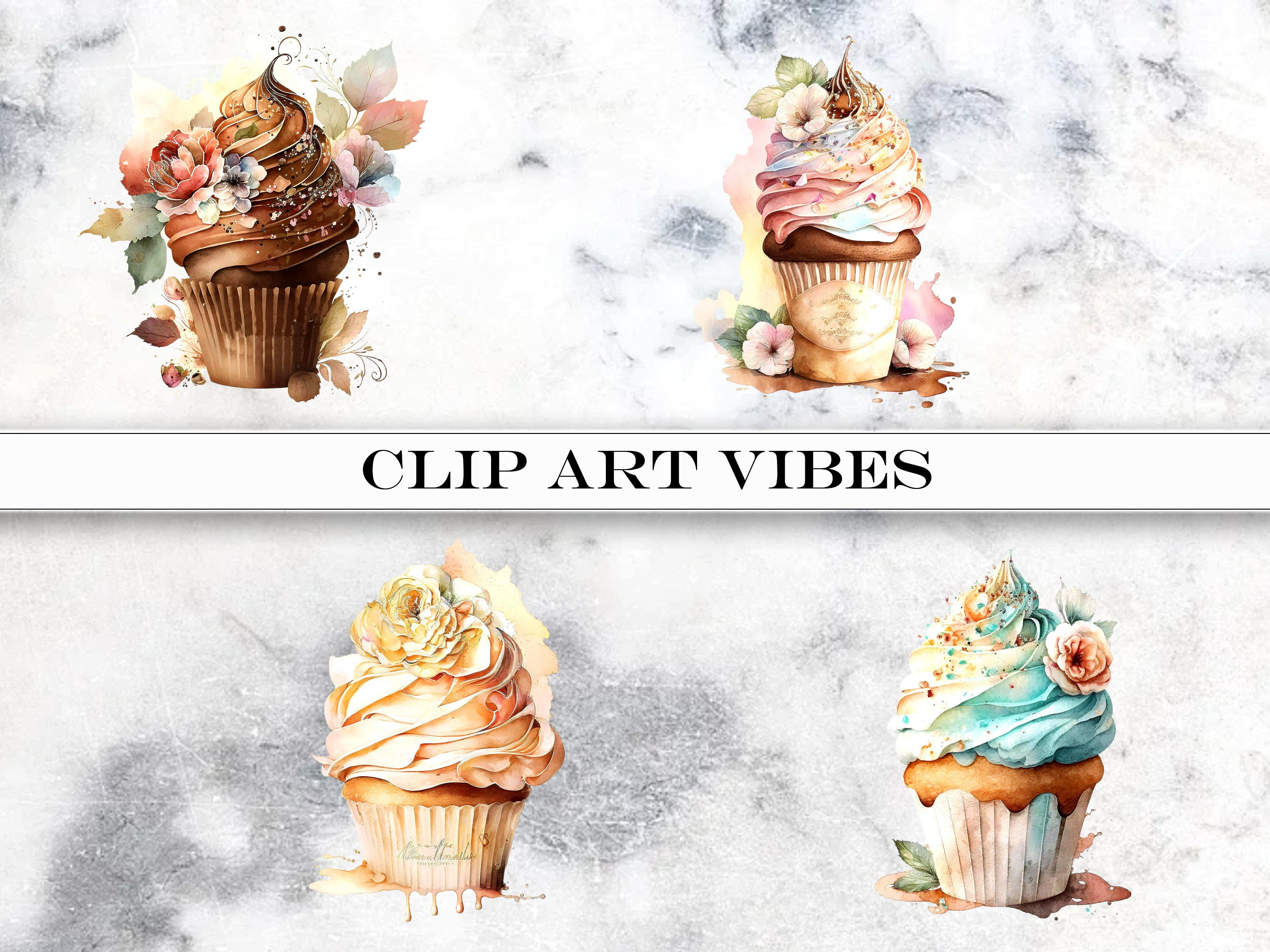 Watercolor Cupcakes Clip Art Cupcakes Clip Art Bundle - Etsy
